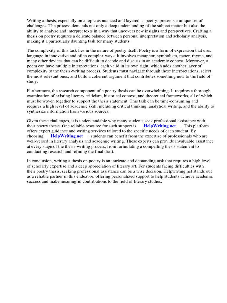 Poem Thesis Statement Examples | PDF | Essays | Thesis