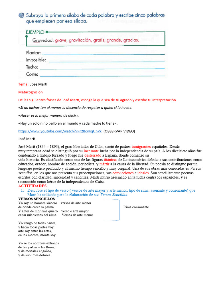 José Martí: Vida y Versos Sencillos | PDF