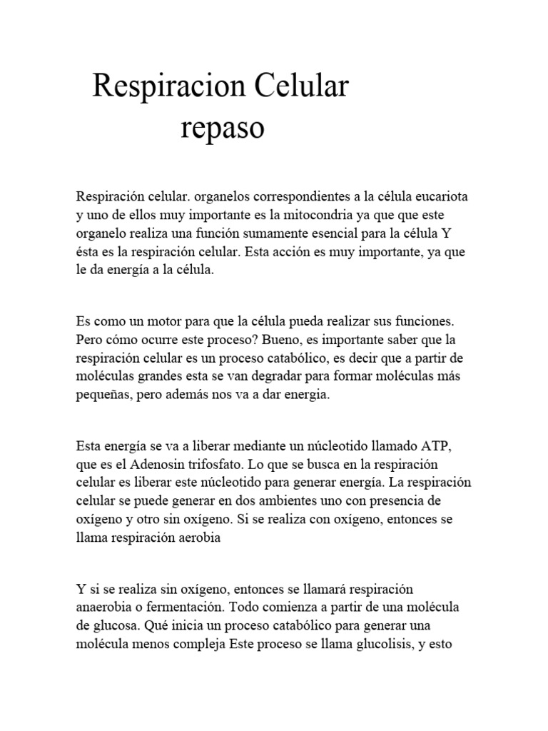 Respiracion Celular | PDF | Respiración celular | Trifosfato de adenosina