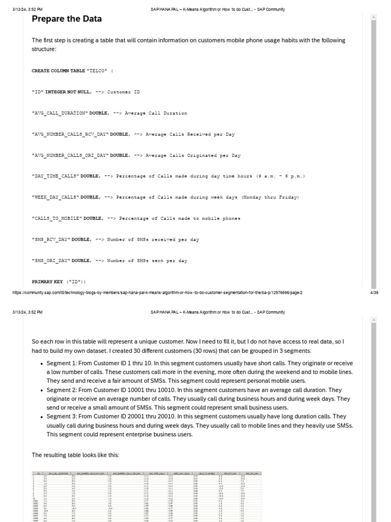 SAP HANA K-Means Customer Segmentation | PDF | Cluster Analysis | Parameter (Computer Programming)
