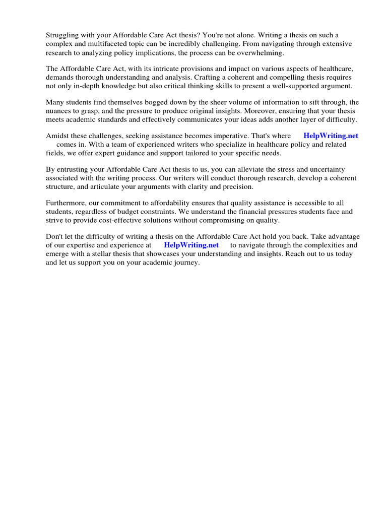 Affordable Care Act Thesis Help | PDF | Medicare (United States ...