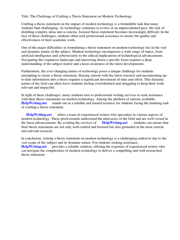 Thesis Statement Modern Technology | PDF | Essays | Thesis