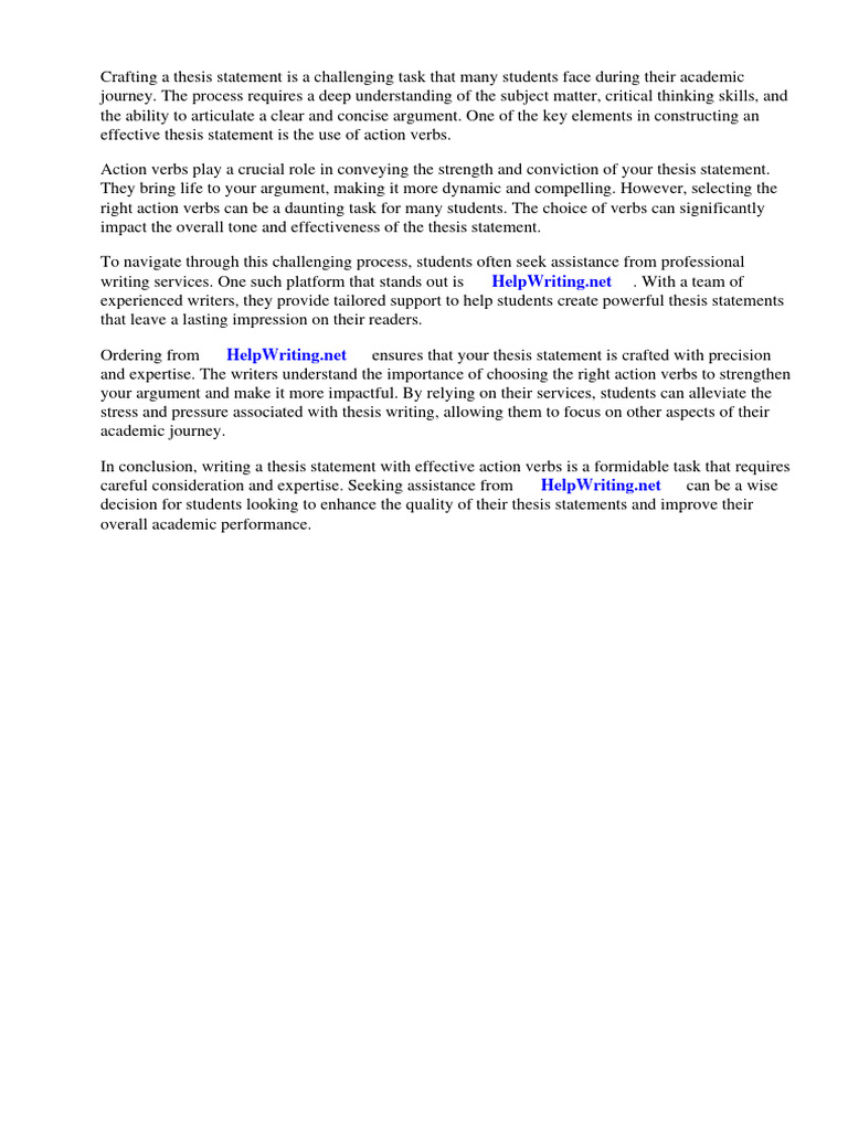 Thesis Statement Action Verbs | PDF | Subject (Grammar) | Verb
