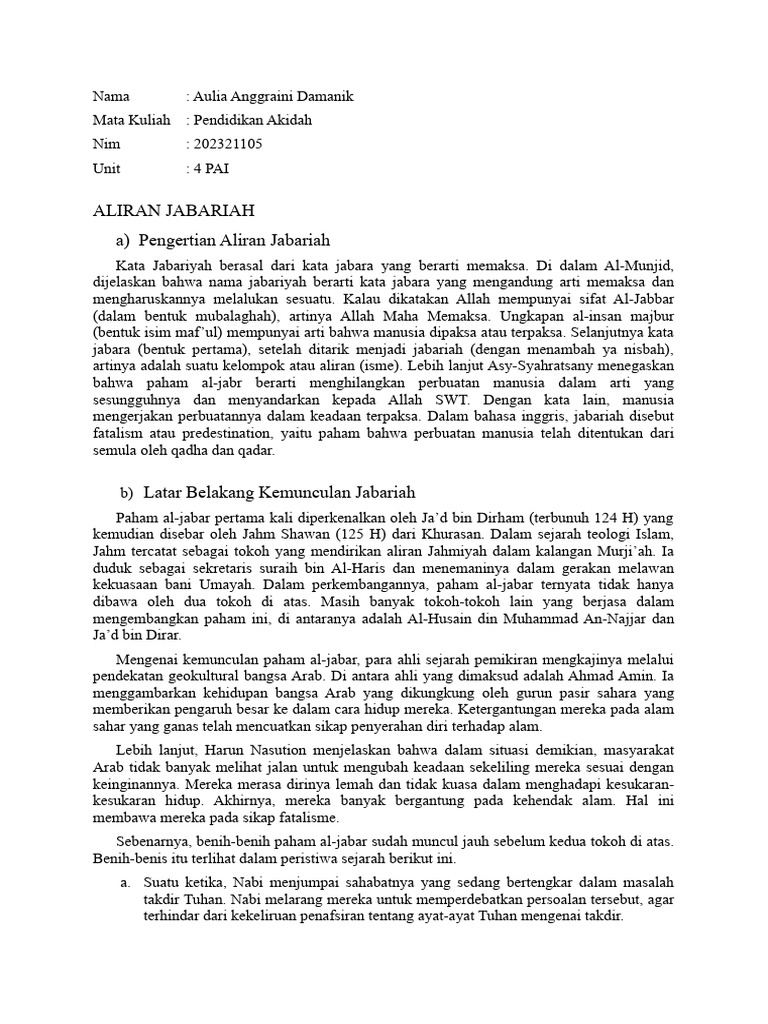 ALIRAN JABARIAH Dan ALIRAN QADARIYAH | PDF