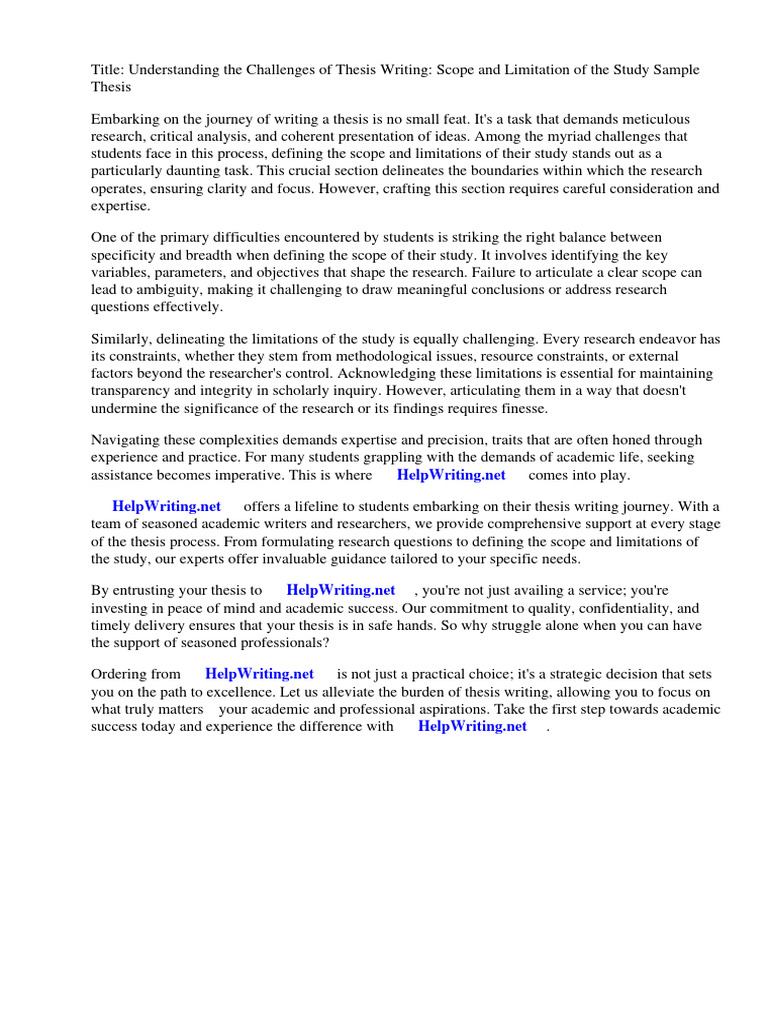 Scope and Limitation of The Study Sample Thesis | PDF | Stress ...