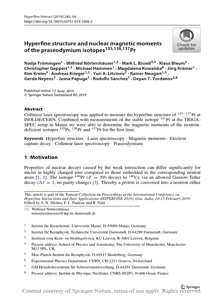 Hyperfine Structure and Nuclear Magnetic Moments o | PDF | Laser ...
