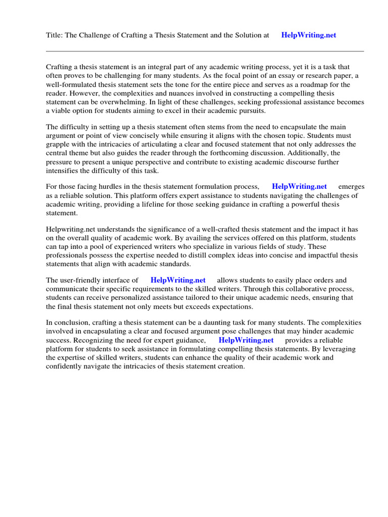 How Do You Set Up A Thesis Statement | PDF | Thesis | Essays