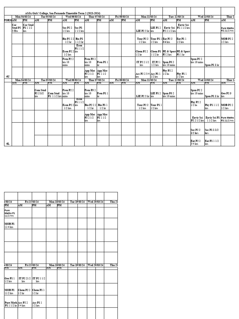 Exam Timetable Term 2 (2023-2024) | PDF