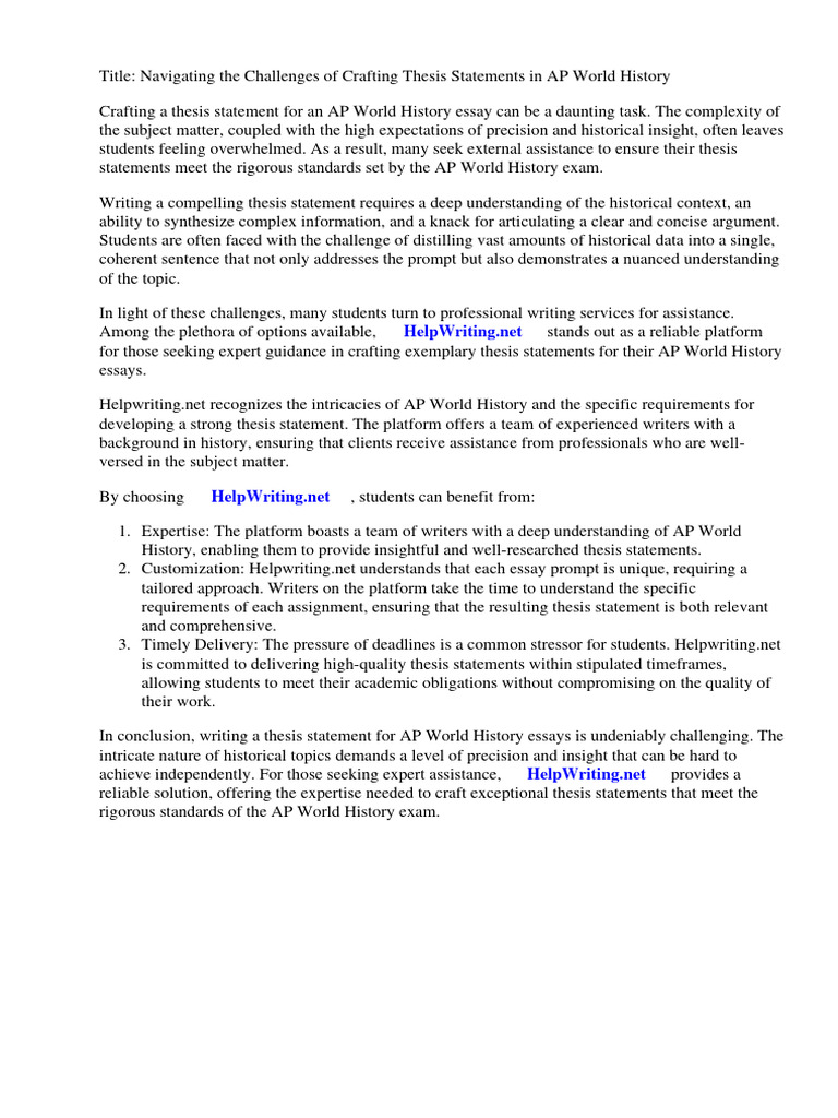 Sample Thesis Statements AP World History | PDF | Essays | Thesis