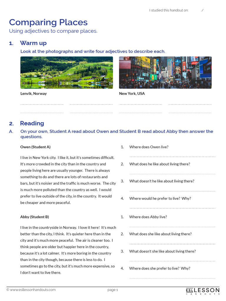 Comparing Places with Adjectives | PDF | Cost Of Living | Linguistics