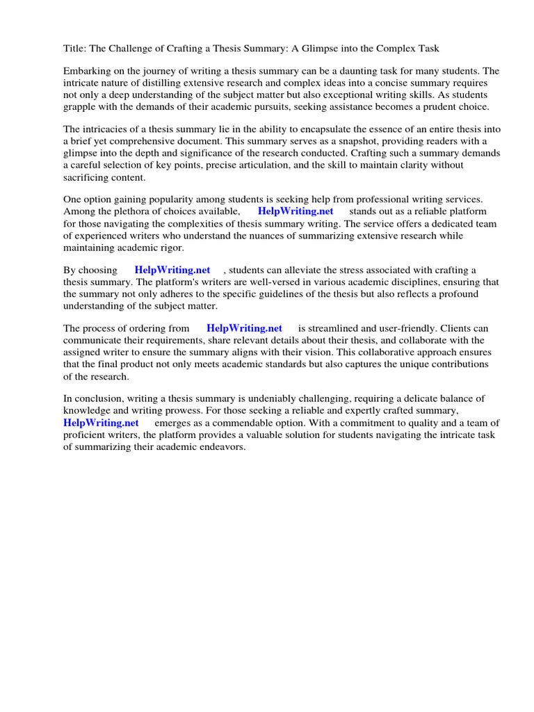 Thesis Summary Example | PDF | Methodology | Information