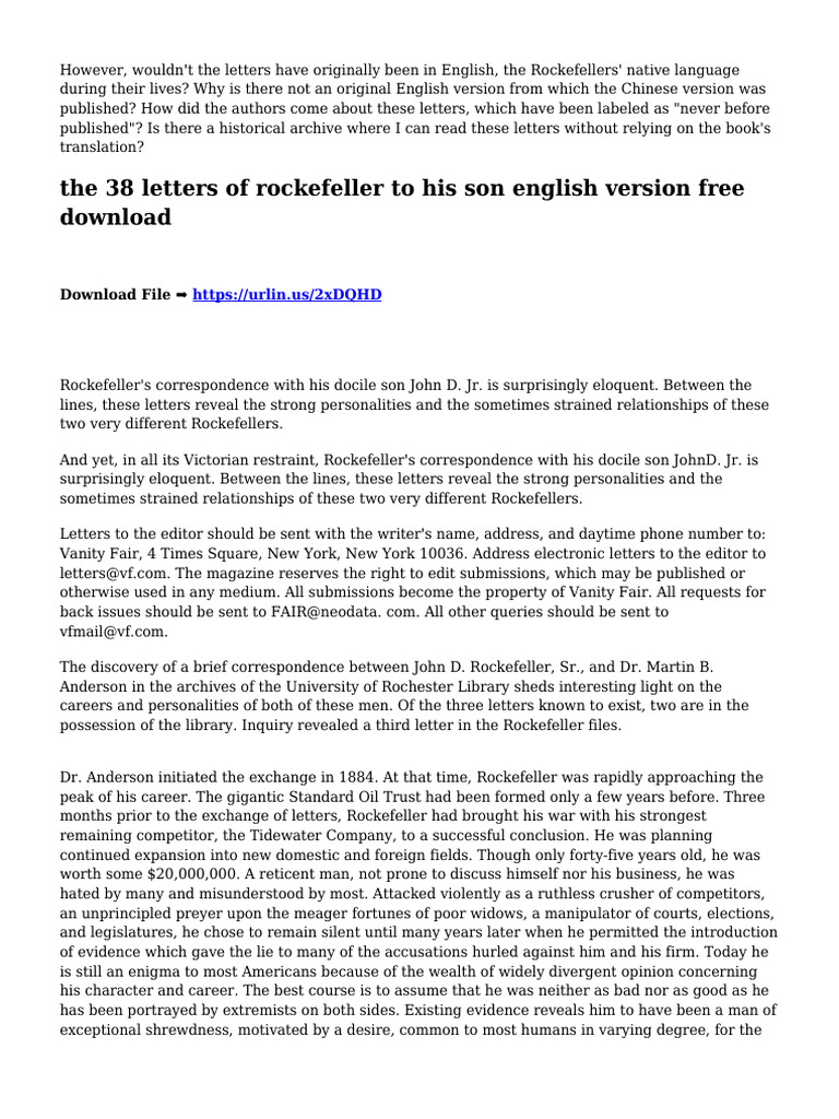 The 38 Letters of Rockefeller To His Son English Version | PDF