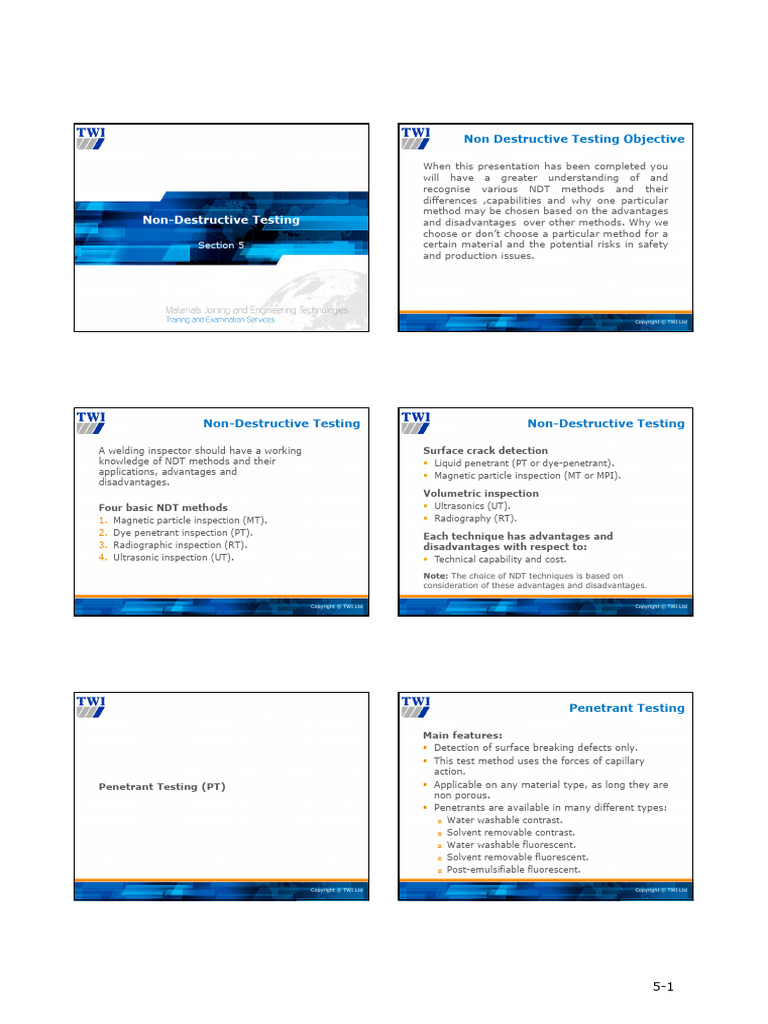 05-CSWIP 3.1 Course-Diap-Non-Destructive Testing | PDF | Nondestructive ...