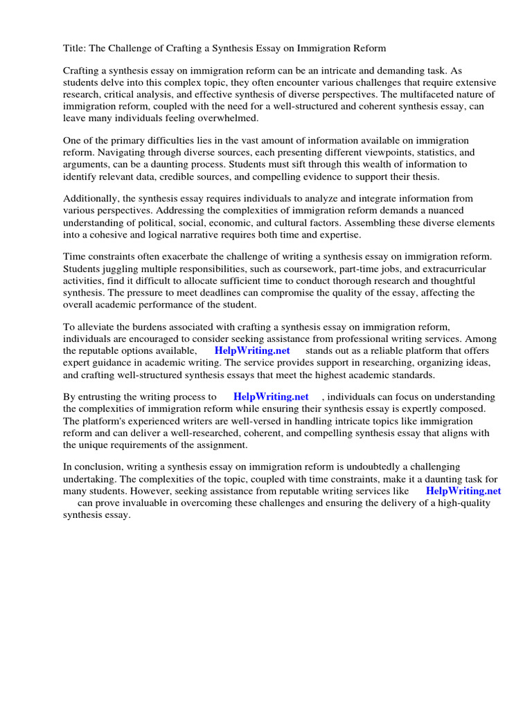 Synthesis Essay Immigration Reform | PDF | Immigration | Illegal ...