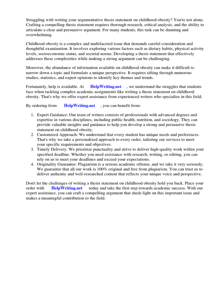 Argumentative Thesis Statement On Childhood Obesity | PDF | Obesity ...