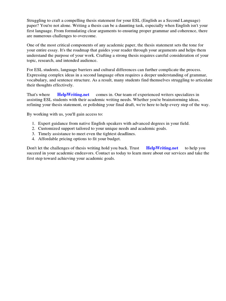 Esl Sample Thesis Statements | PDF | Essays | Thesis