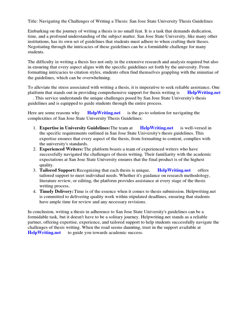 San Jose State University Thesis Guidelines | PDF | Thesis | Doctor Of ...