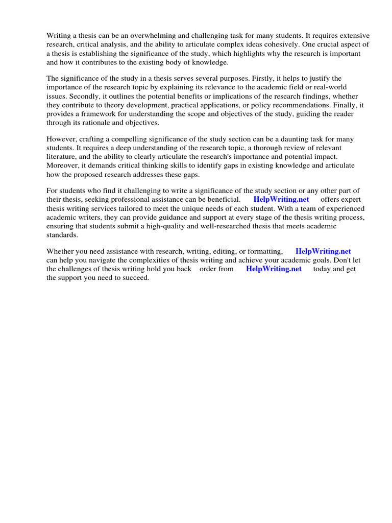 Example of Significance of The Study in Thesis PDF | Download Free PDF ...