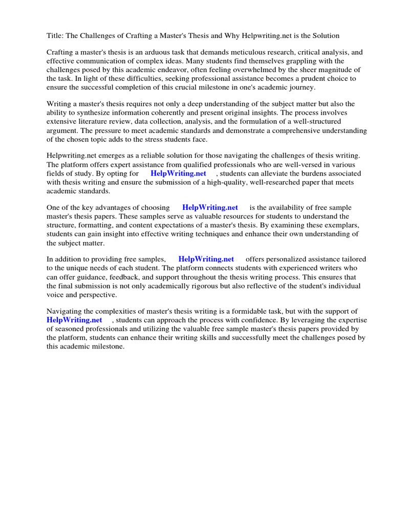 Free Sample Masters Thesis Paper | PDF | Thesis | Essays