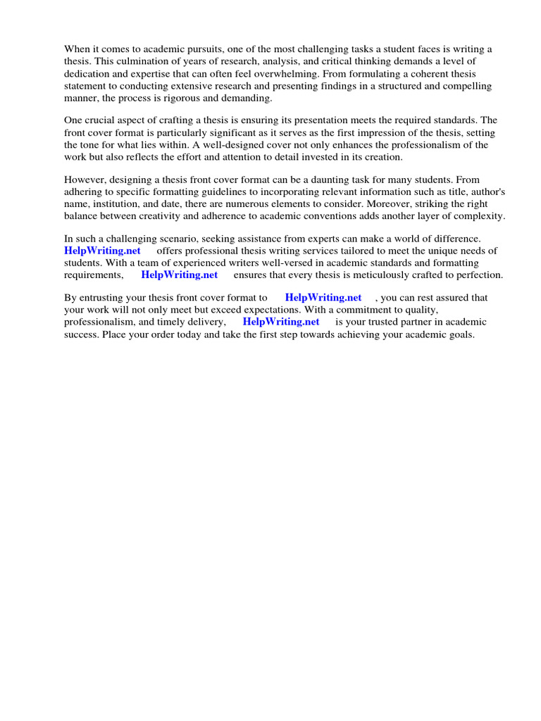 Thesis Front Cover Format | PDF | Thesis | Page Layout