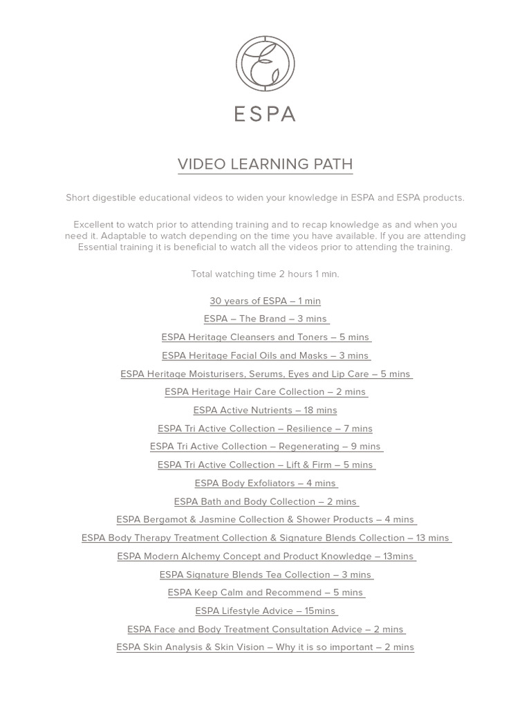 ESPA Video Learning Path 2023 | PDF | Wellness