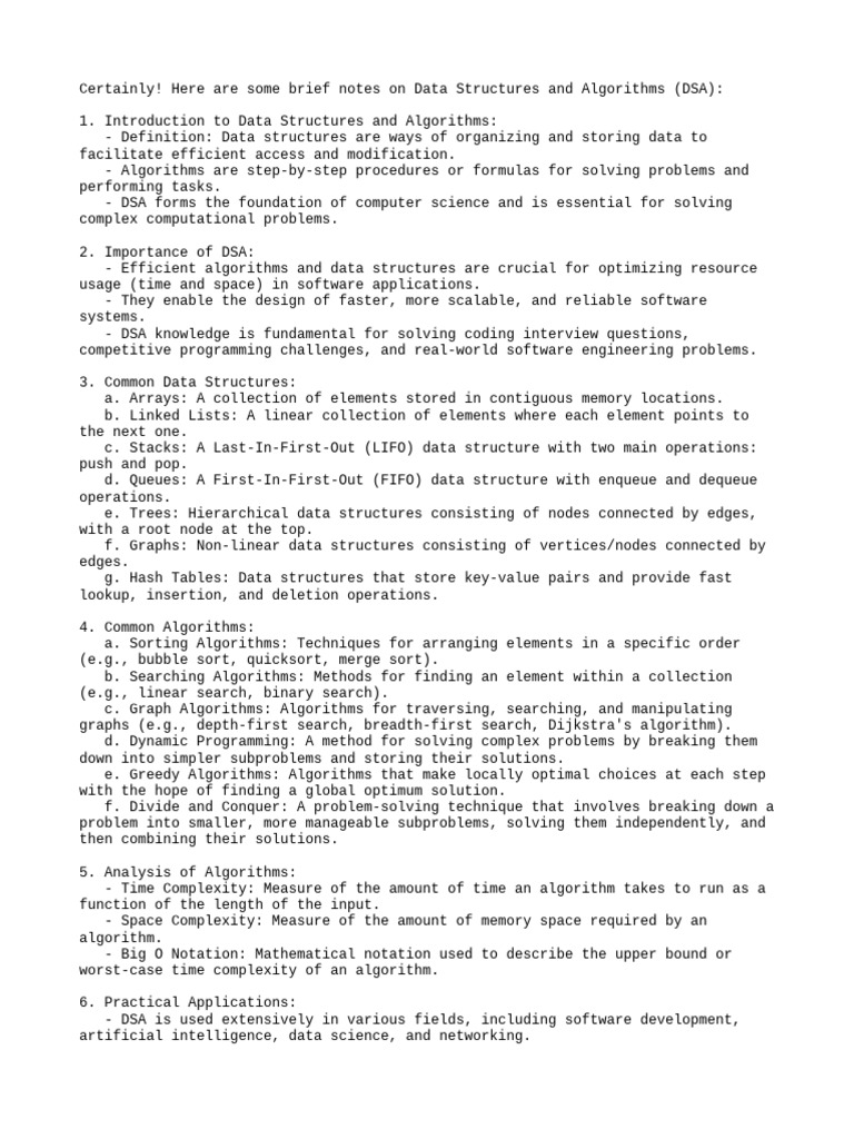 Certainly! Here Are Some Brief Note Dsa | PDF | Algorithms | Computational Complexity Theory