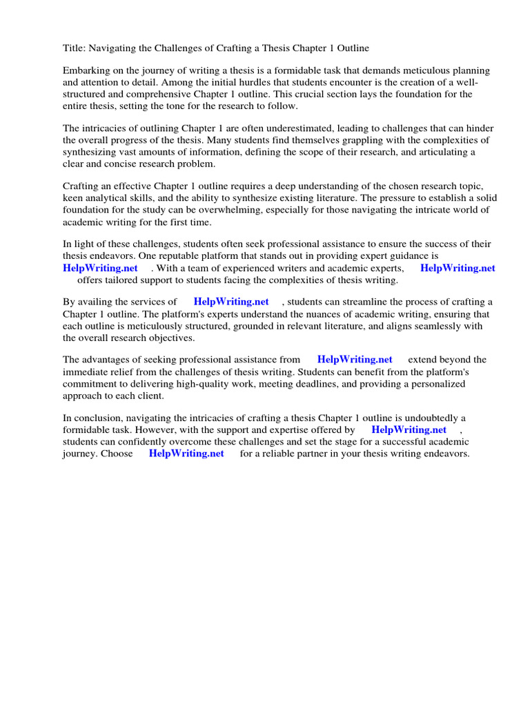 Thesis Chapter 1 Outline | PDF | Thesis | Qualitative Research