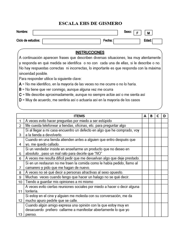 Escala Ehs - Gismero - Protocolo | PDF