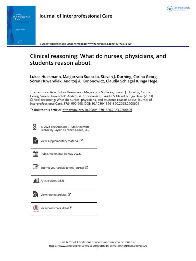 Clinical Reasoning What Do Nurses Physicians and Students Reason About ...