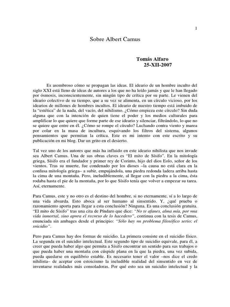 Alfaro, Tomás - Sobre Albert Camus | PDF | Albert Camus | Cristo (título)