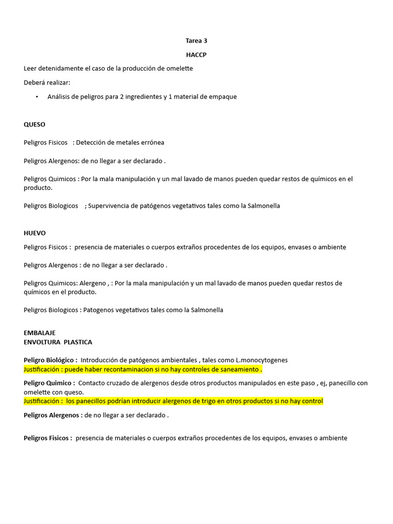 Ejercicio HACCP SAIDA RODRIGUEZ | PDF | Análisis de Riesgo y Puntos ...