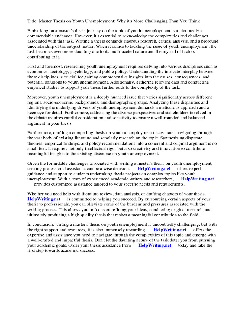 Youth Unemployment Thesis Challenges | PDF | Unemployment | Employment