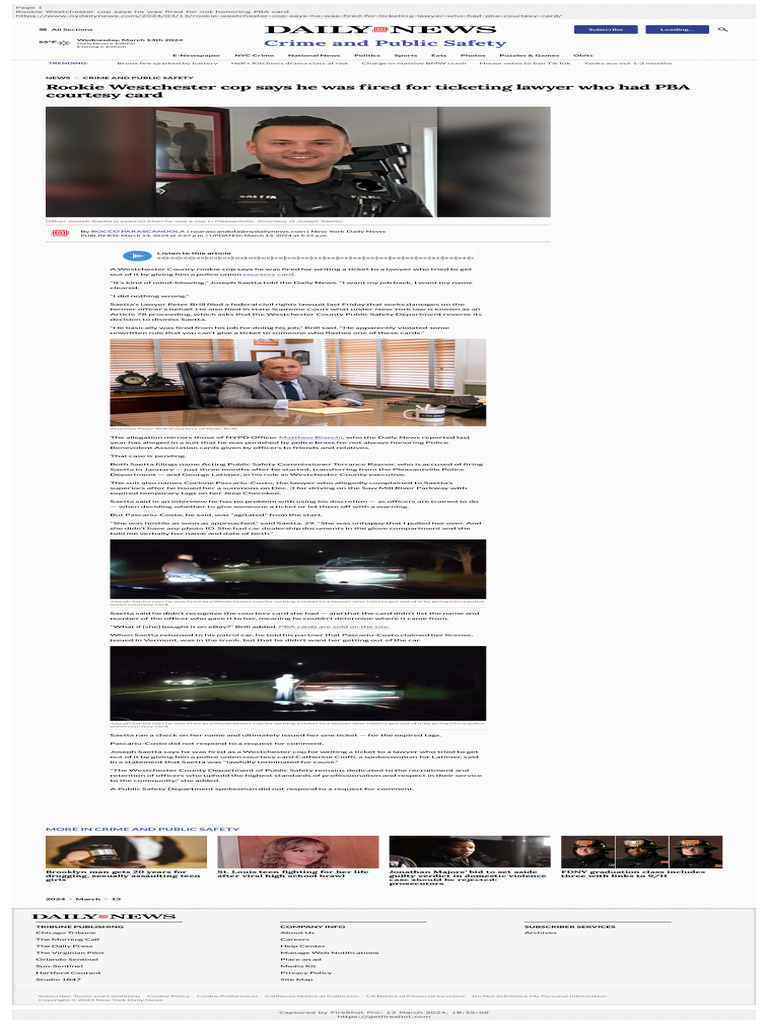 Rookie Westchester Cop Says He Was Fired For Not Honoring PBA Card ...