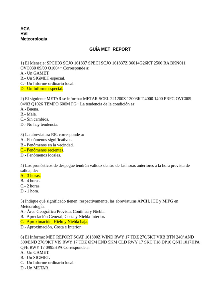 Guía de Informes Meteorológicos METAR | PDF | Aviación | Ciencias de la ...