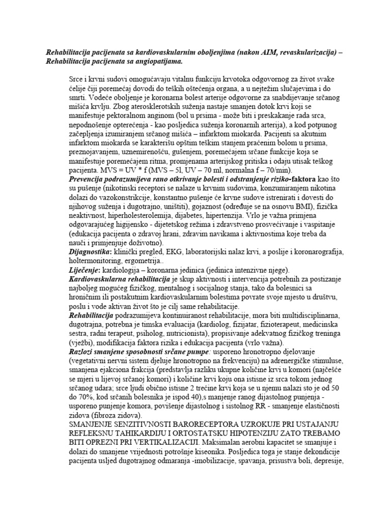 Rehabilitacija Pacijenata Sa Kardiovaskularnim Oboljenjima | PDF