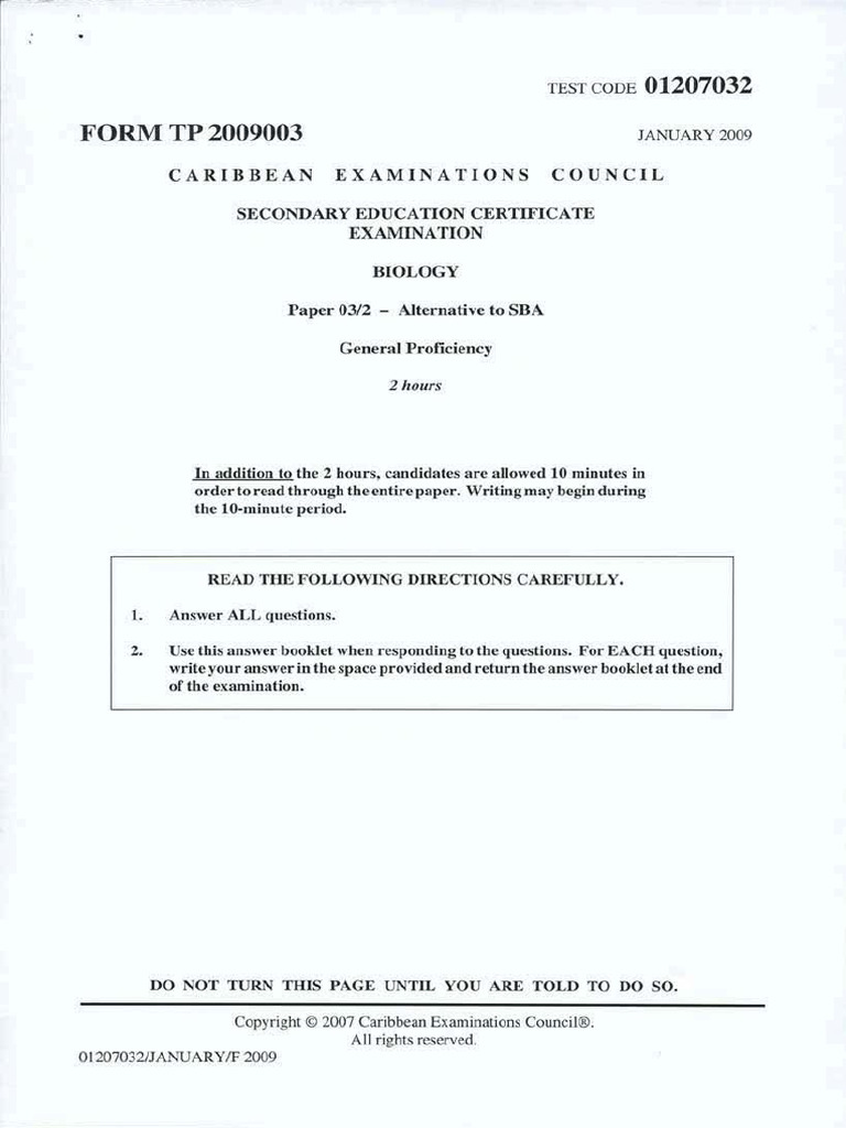 CSEC Biology January 2009 P032 | PDF | Evaluation Methods | Educational Stages