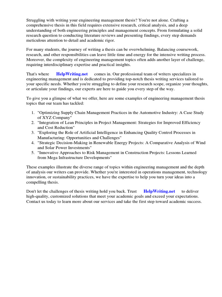Engineering Management Thesis Examples | PDF | Engineering | Thesis
