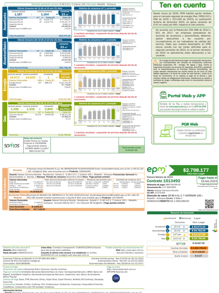 Valores Facturados M X Costo ($) Valor ($) : Promedio de Los Últimos 6 Meses Prom | PDF ...