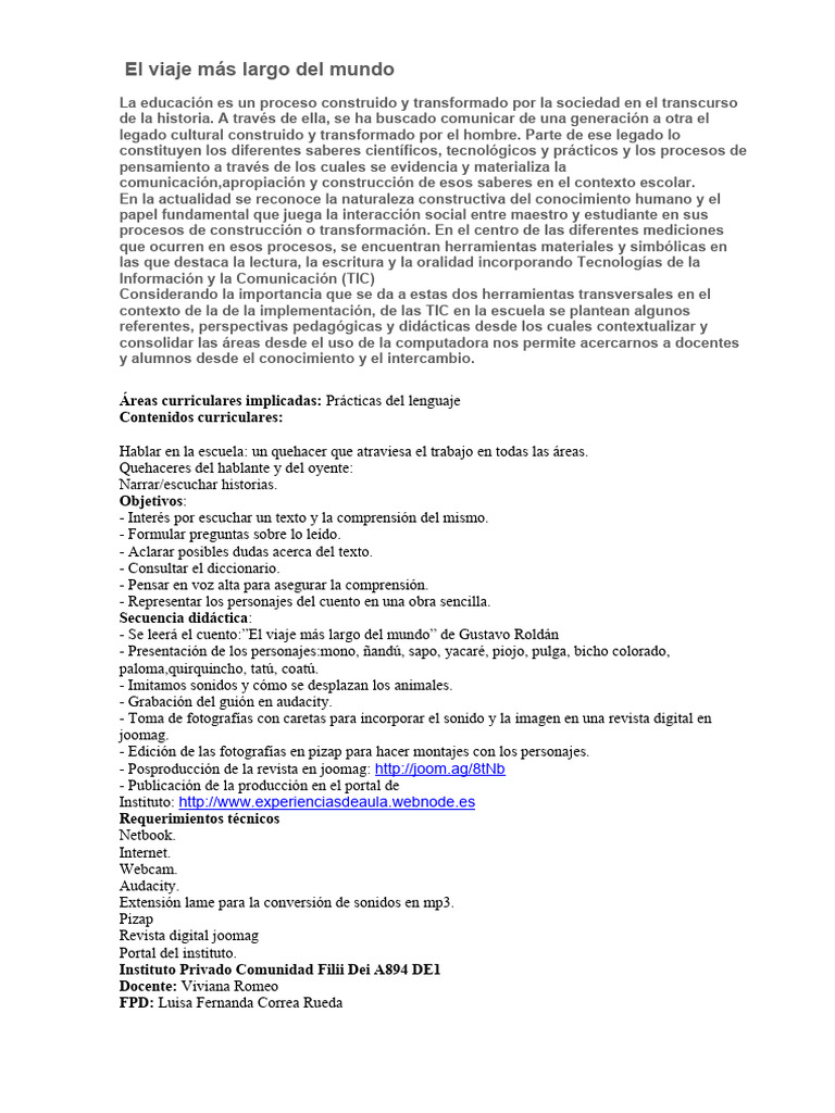 El Viaje Más Largo Del Mundo | PDF | Comunicación | Enseñando