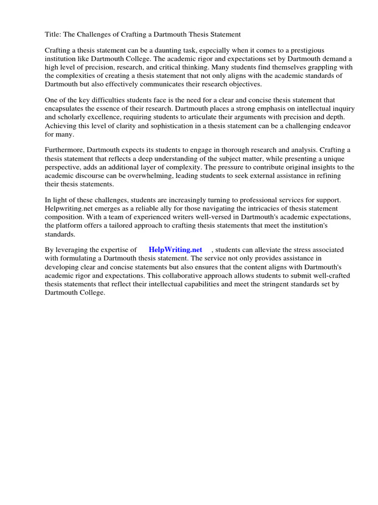 Dartmouth Thesis Statement Challenges | PDF | Essays | Thesis