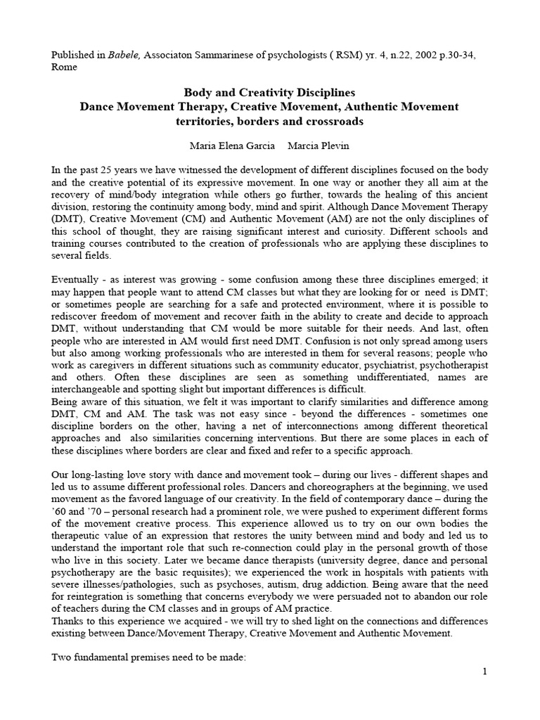 Body and Creativity Disciplines | PDF | Psychotherapy | Psychological ...