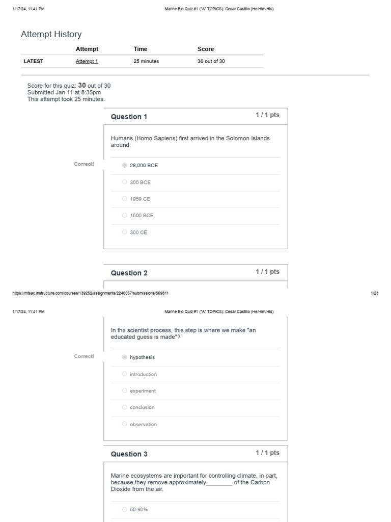 Marine Biology Quiz #1 Overview | PDF | Human | Earth Sciences