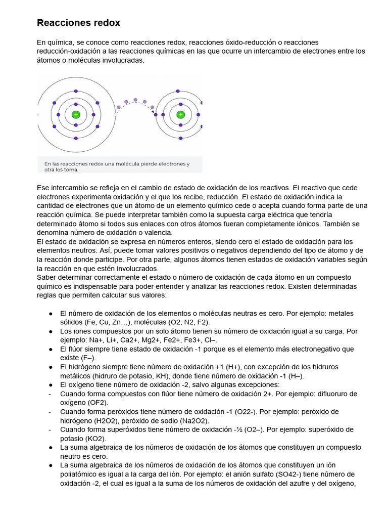 Reacciones redox | PDF | Redox | Átomos