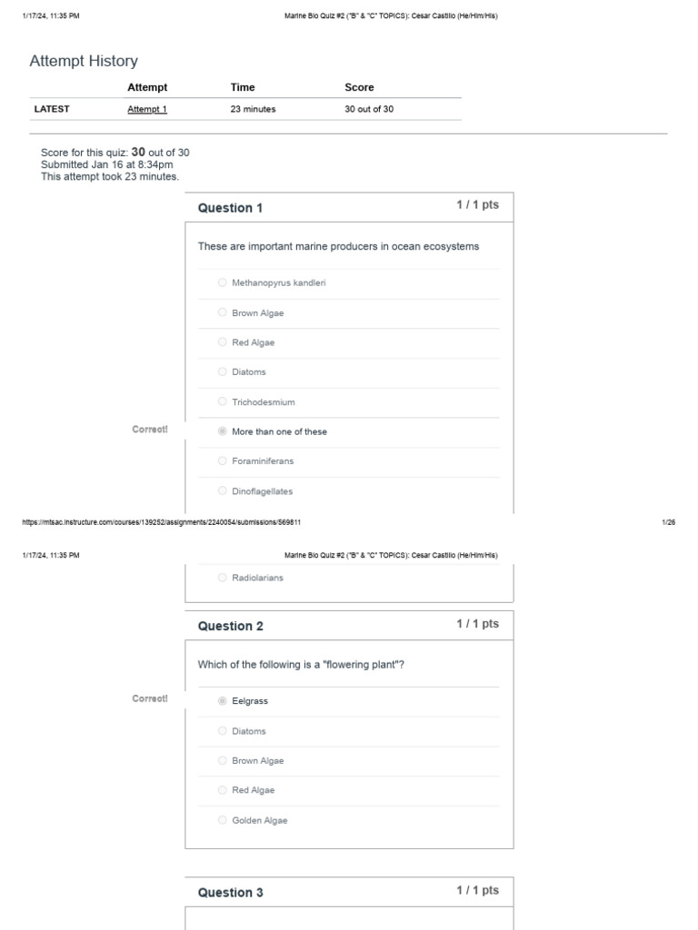 Marine Biology Quiz on Producers & Molecules | PDF | Cell (Biology ...