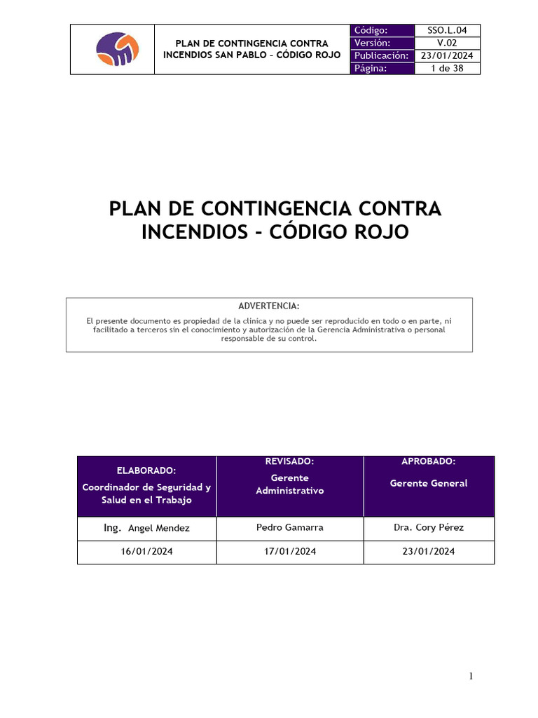 Sso.l.04 Plan Contra Incendios - Código Rojo V.02 | PDF | Riesgo | Bombero