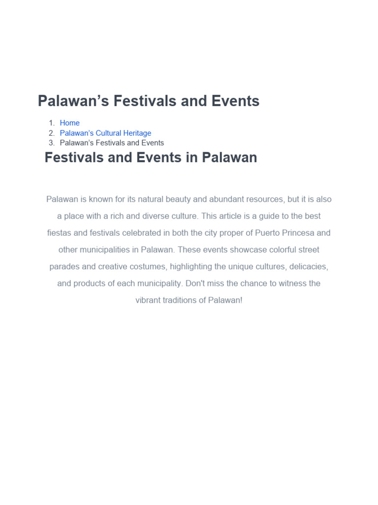 Palawan's Festivals and Events | PDF | Festival