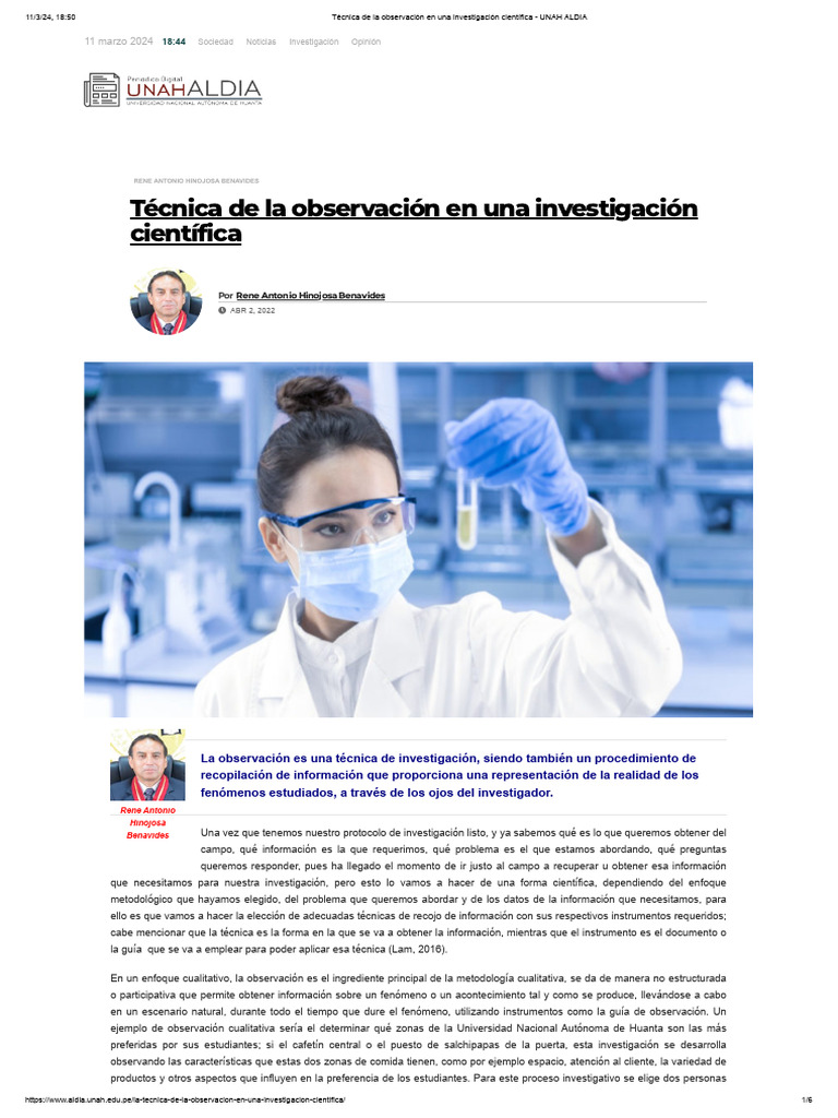 Técnica de La Observación en Una Investigación Científica - UNAH ALDIA ...