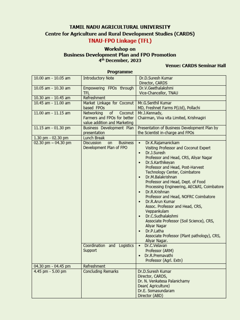 TFL-Coconut Workshop Agenda 04.12.2023 | PDF