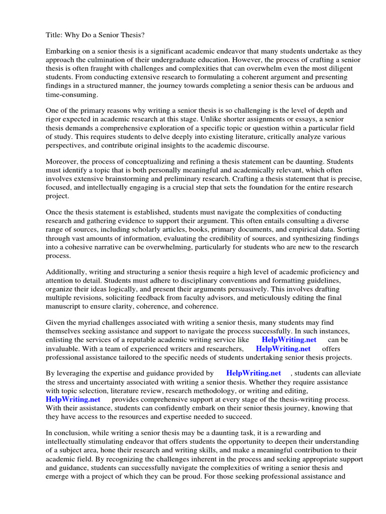 Why Do A Senior Thesis | PDF | Thesis | Sustainability