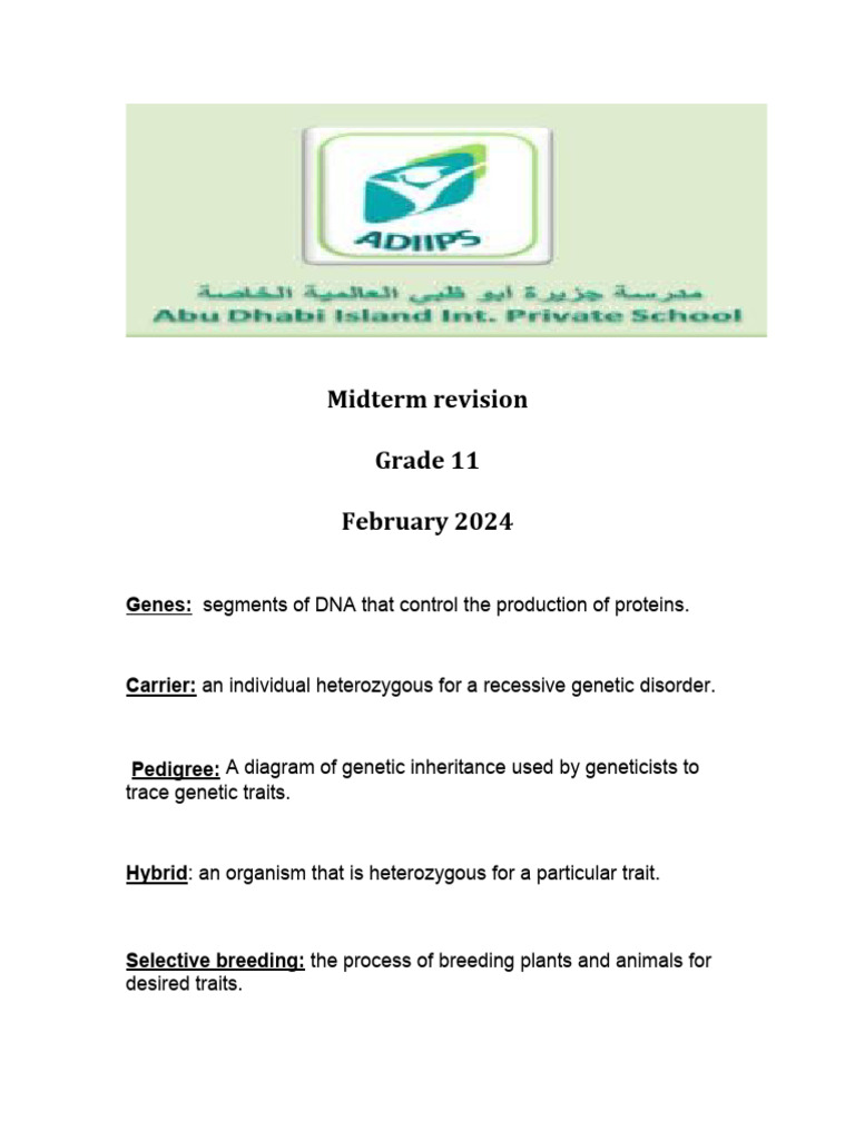 Grade 11 Genetics Midterm Review Guide | PDF